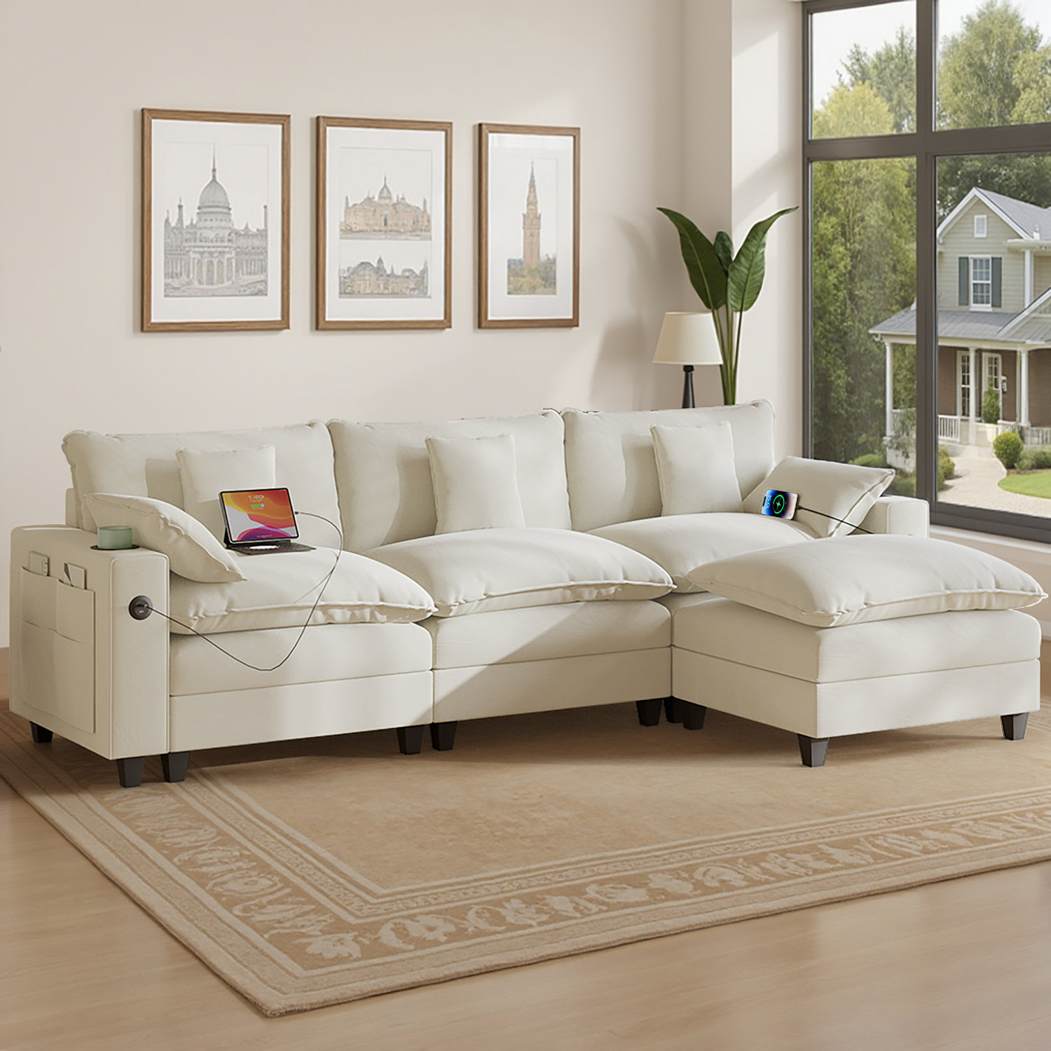 Ebern Designs Sectional Couches for Living Room,116" L‑Shaped Modular Sectional with Ottoman ...